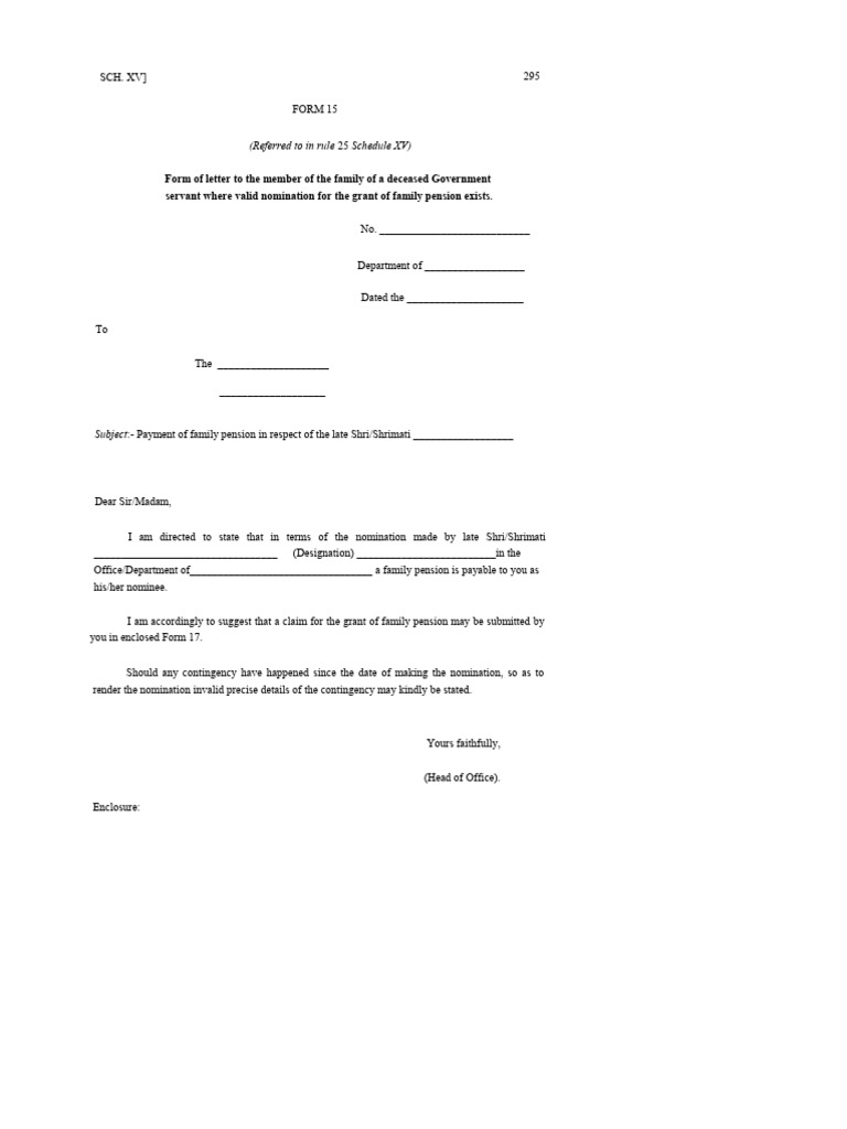 Family Pension Nomination Letter Template | PDF