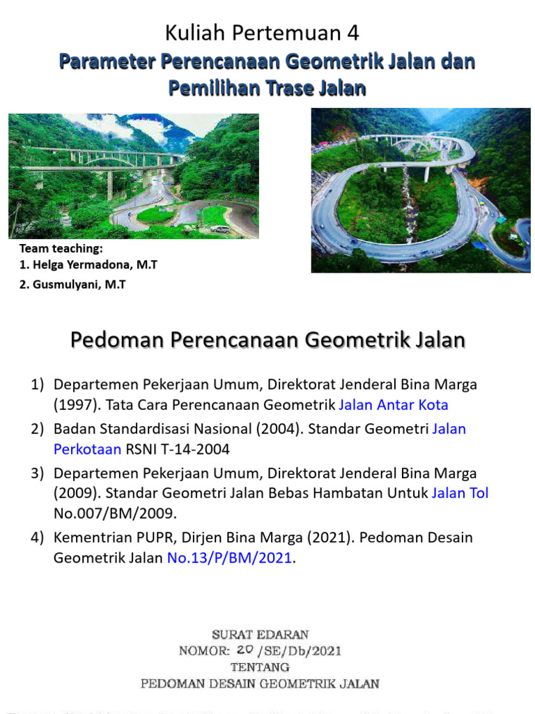Parameter Geometrik dan Trase Jalan | PDF