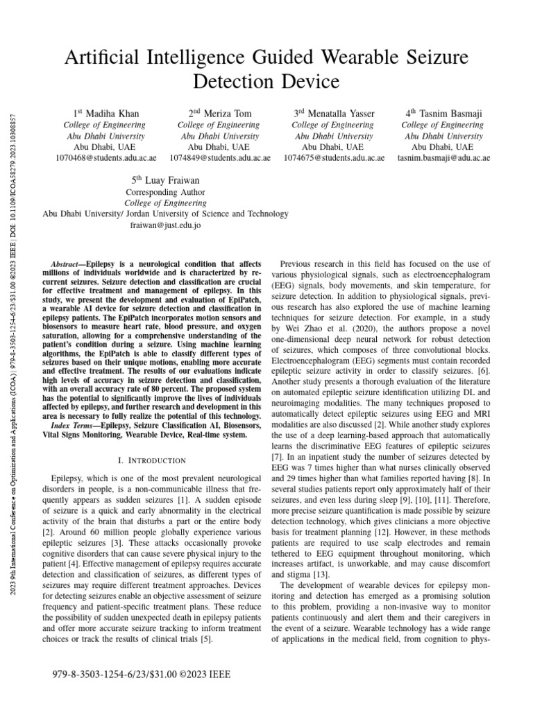 Artificial Intelligence Guided Wearable Seizure Detection Device Pdf Epilepsy