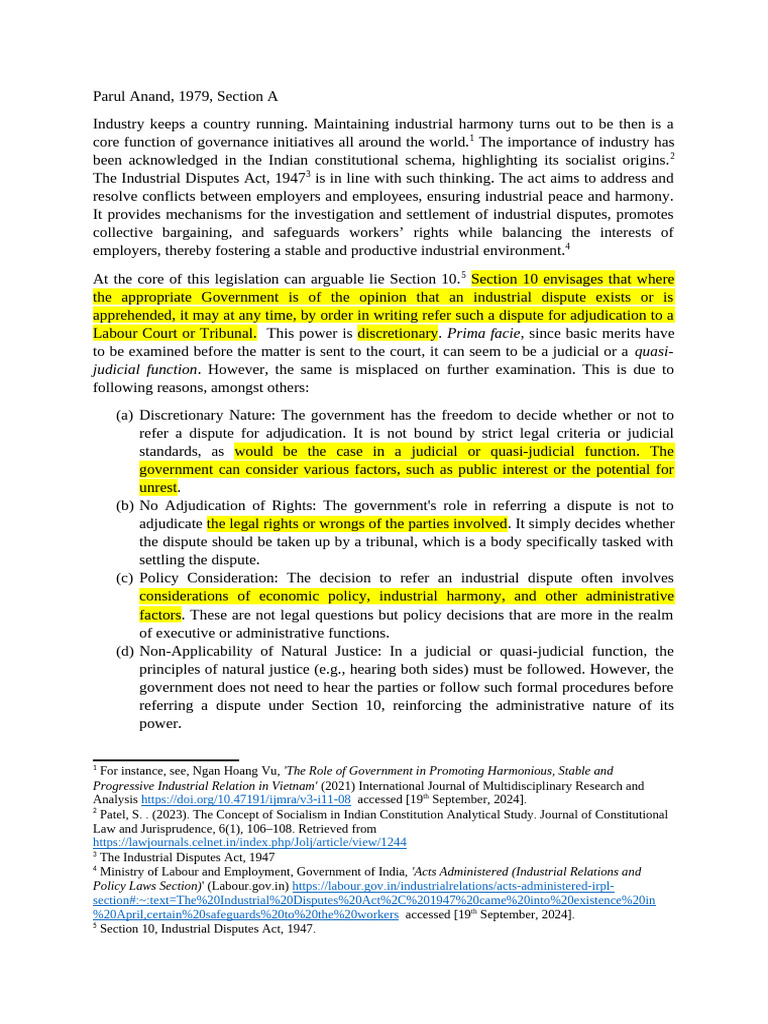 Parul Anand - Labour Assignment | PDF | Tribunal | Strike Action Parul Anand - Labour Assignment | PDF | Tribunal | Strike Action