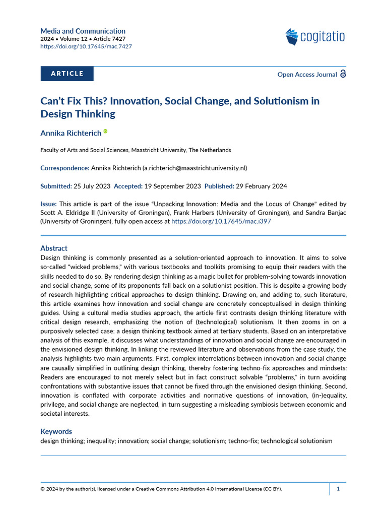 MaC 12 - Can't Fix This - Innovation, Social Change, and Solutionism in ...