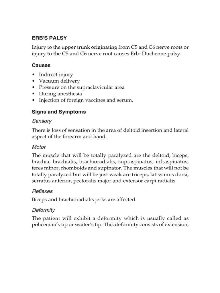 PNI - Erbs, Klumpke's, Radial Nerve Injury | PDF