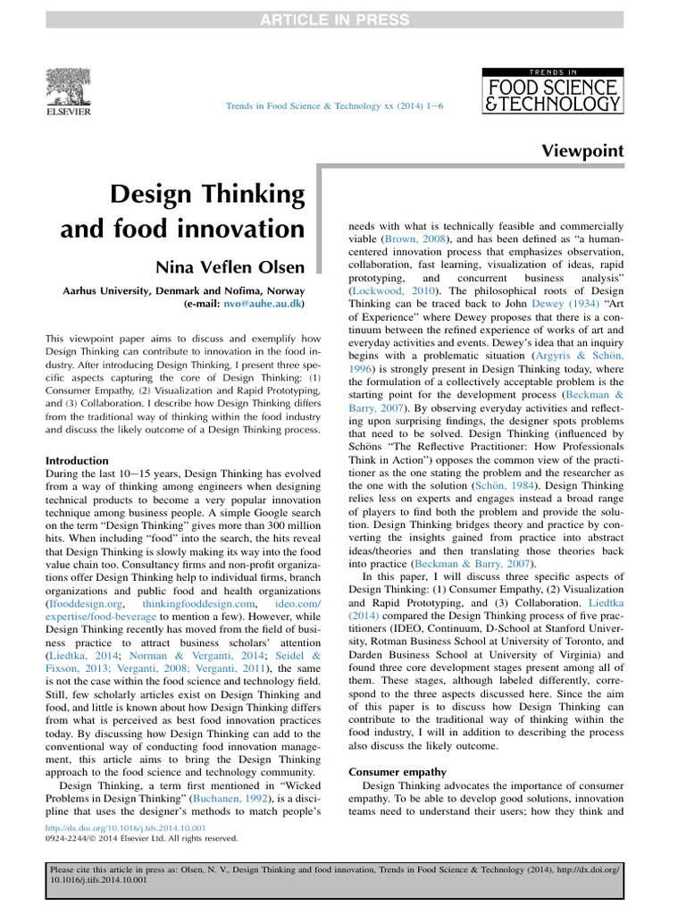 Design Thinking for Food Innovation | PDF | Design Thinking | Thought