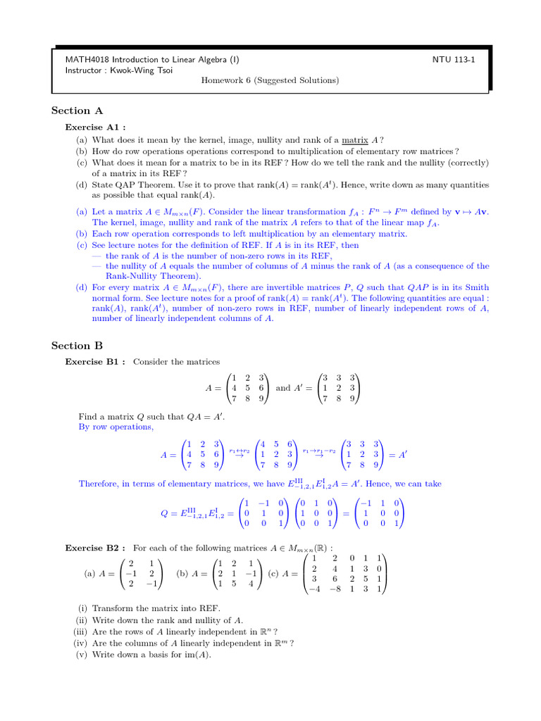 113-4018_HW6-Solution (1) | PDF | Matrix (Mathematics) | Linear Map