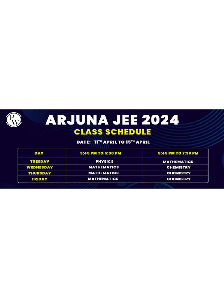 Arjuna JEE 2024 - Class Schedule | PDF