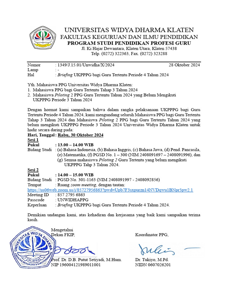 Briefing UKPPPG GT Periode 4 TH 2024 - Untuk Mhs PPG Guru Tertentu Tahap 3 TH 2024 | PDF