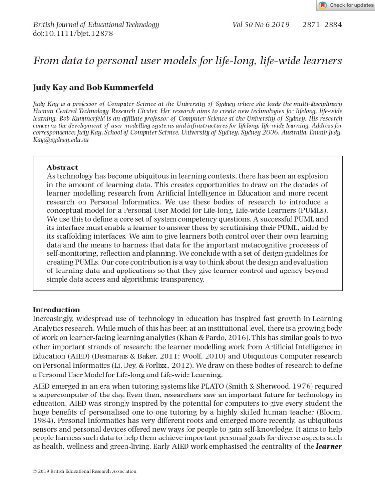 Kay & Kummerfeld, 2019 From Data To Personal User Models For Life Long ...