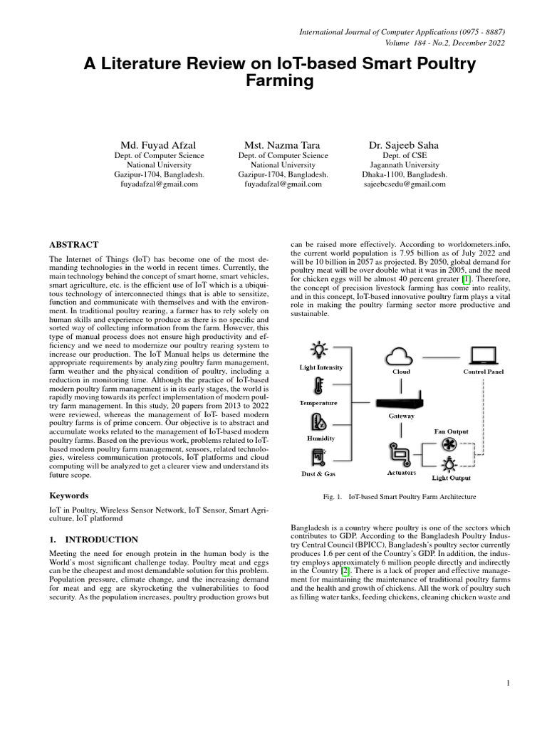 IoT in Smart Poultry Farming Review | PDF | Internet Of Things | Sensor