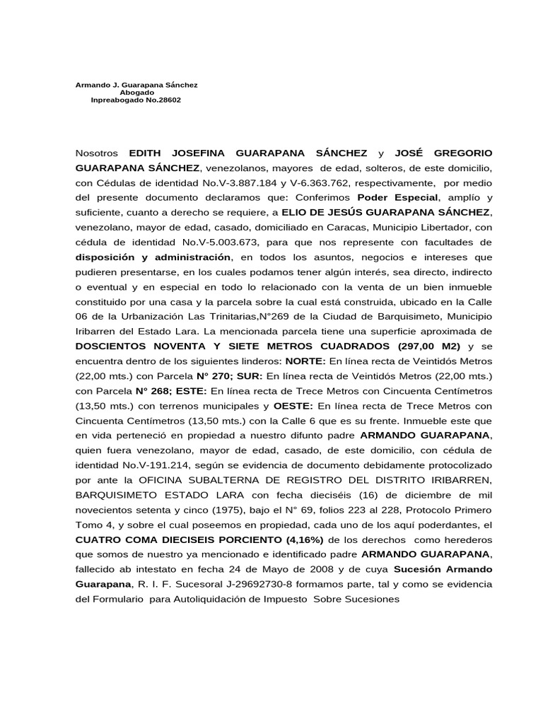 Poder Venta Sucesión José Edith 1 | PDF | Gobierno