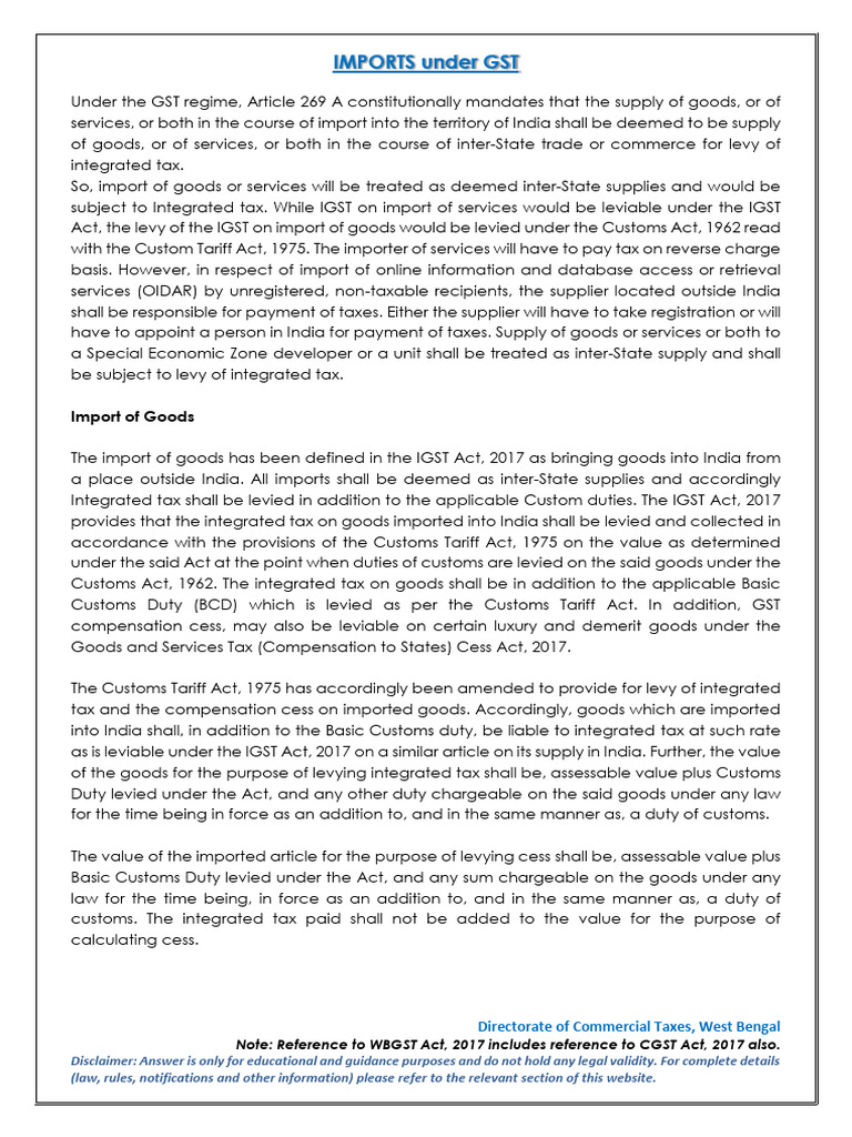 IMPORTS_under_GST | PDF | Taxes | Customs