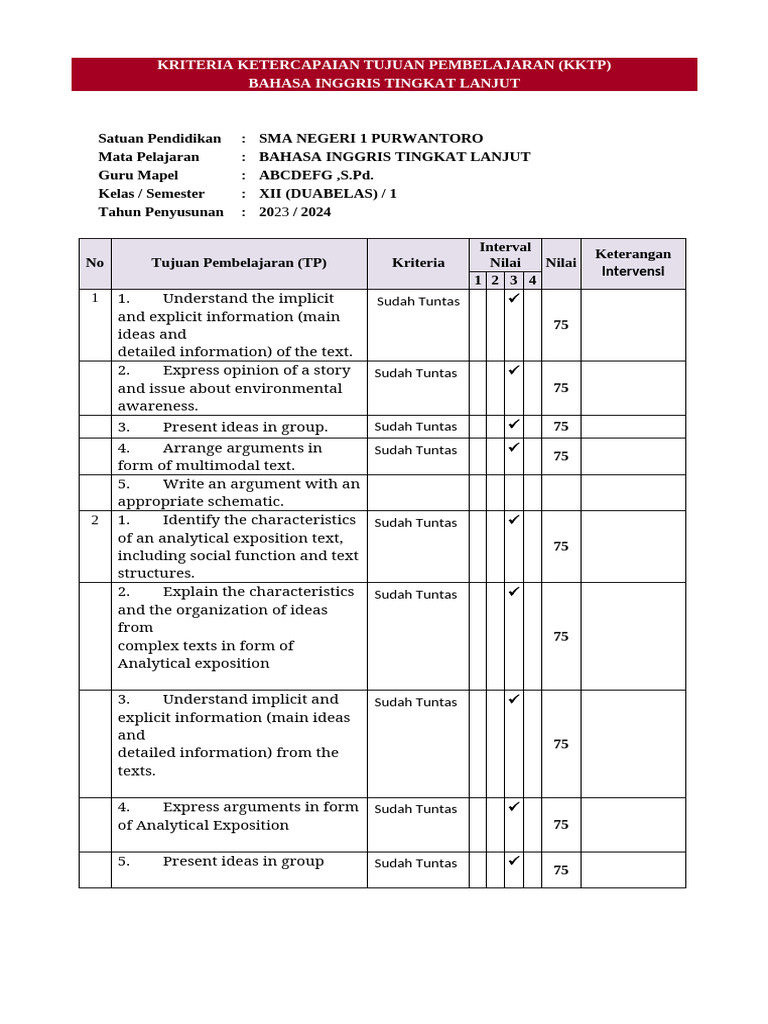 KKTP - Bahasa Inggris 12 TL | PDF