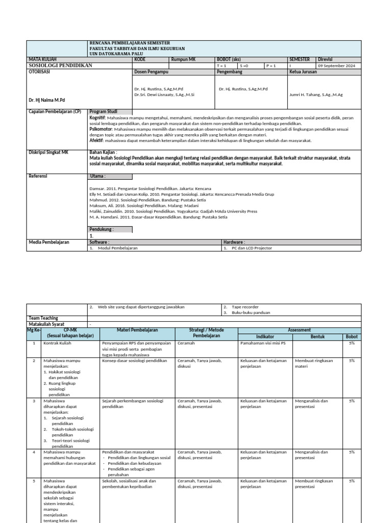 RPS-Sosiologi-Pendidikan 2024 Ganjil Lis-1 | PDF