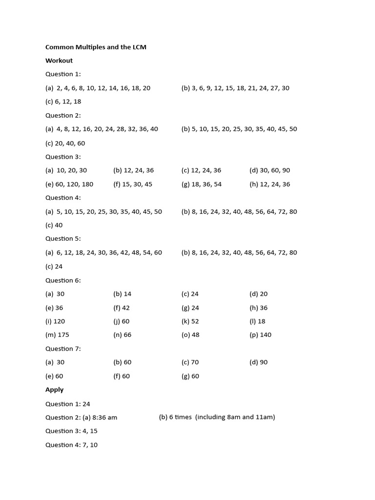 Common Multiples and LCM Exercises | PDF