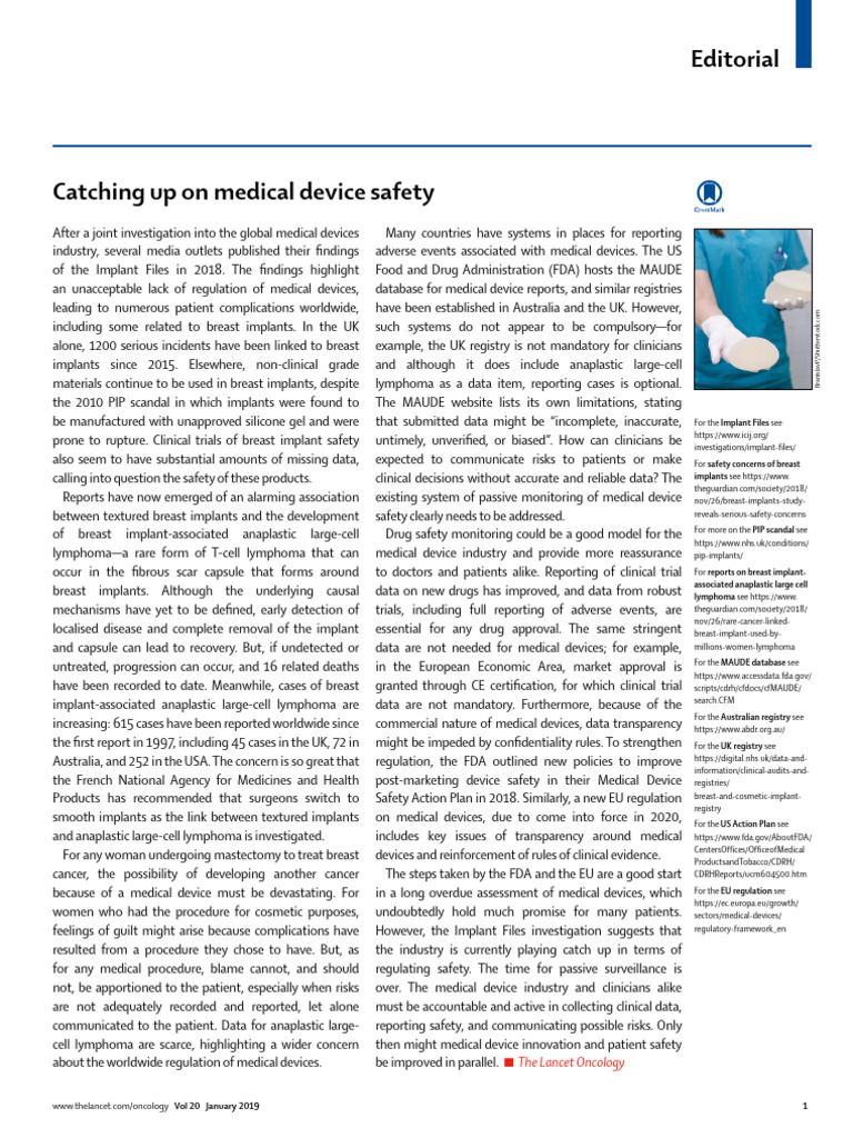 Catching Up on Medical Device Safety Lanonc | PDF | Medical Device ...