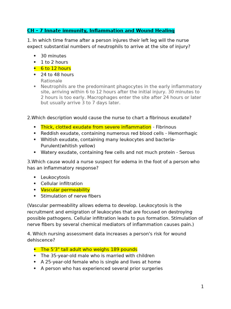 CH - 7 Innate Immunity, Inflammation and Wound Healing | PDF ...