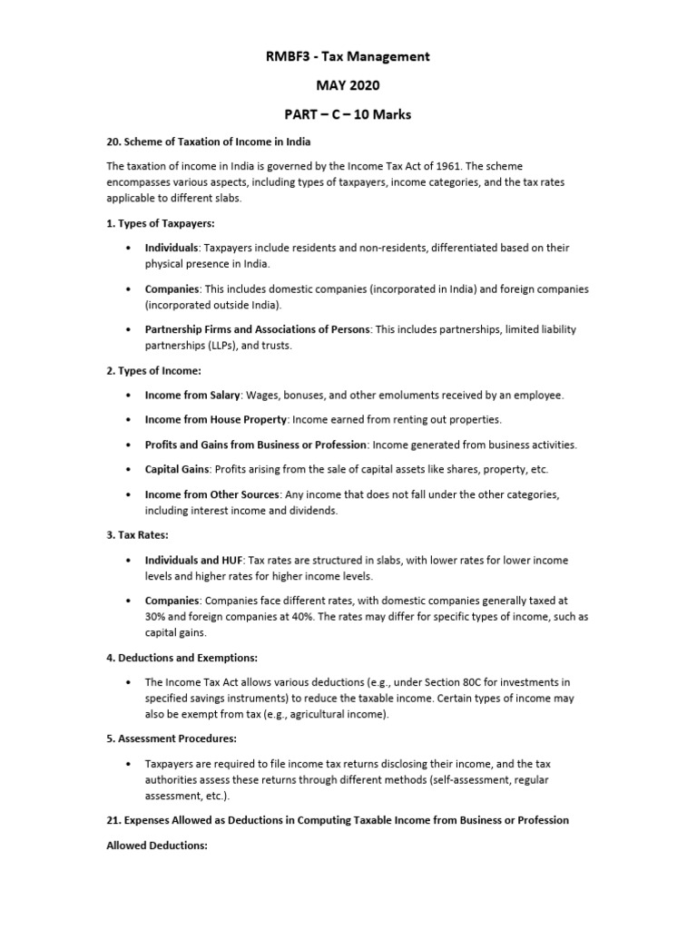 RMBF3 - Tax Management - 10 Marks | PDF | Income Tax | Taxes