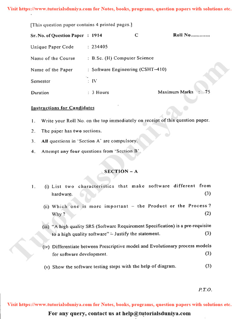 Software Engineering Question Paper 2015 | PDF