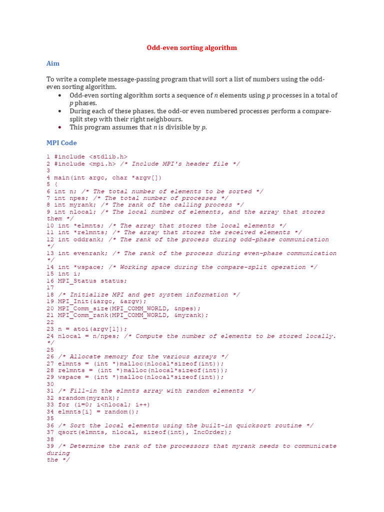 MPI OddEvenTransposition Sort | PDF | Computer Science | Algorithms
