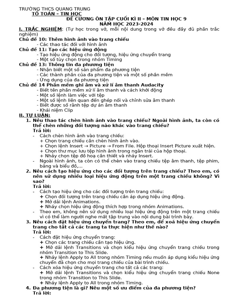 ĐỀ CƯƠNG ÔN TẬP CUỐI HKII - TIN 9 (23-24) | PDF