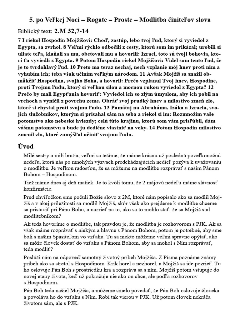 Po Veľkej Noci Rogate Proste Modlitba Činiteľov Slova 2.M 32,7 14 | PDF