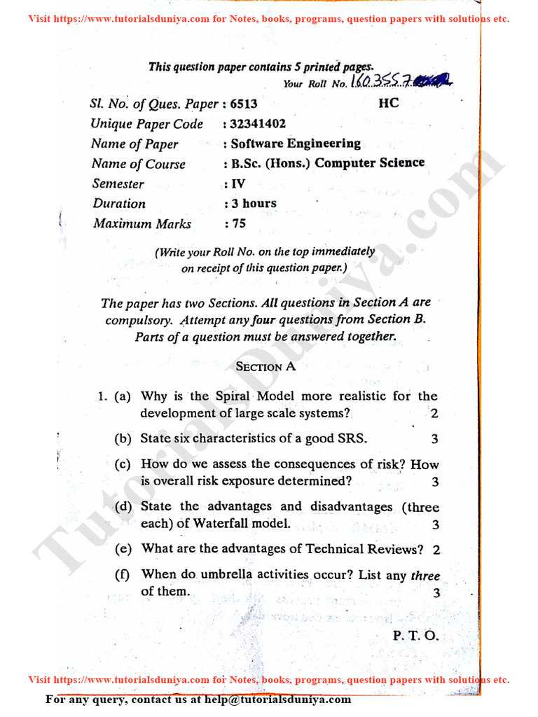 Software Engineering Question Paper 2018 | PDF | Career & Growth | Language Arts & Discipline