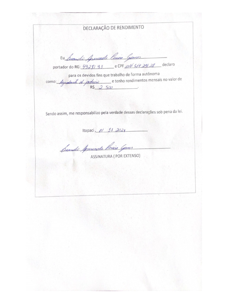 Declaração de Rendimento | PDF