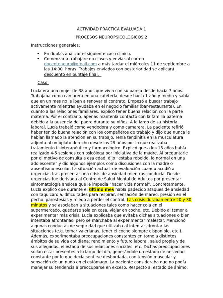 Actividad Practica 1 2024 (Grupo 2) Avanse | PDF | Ansiedad | Trastorno de ansiedad