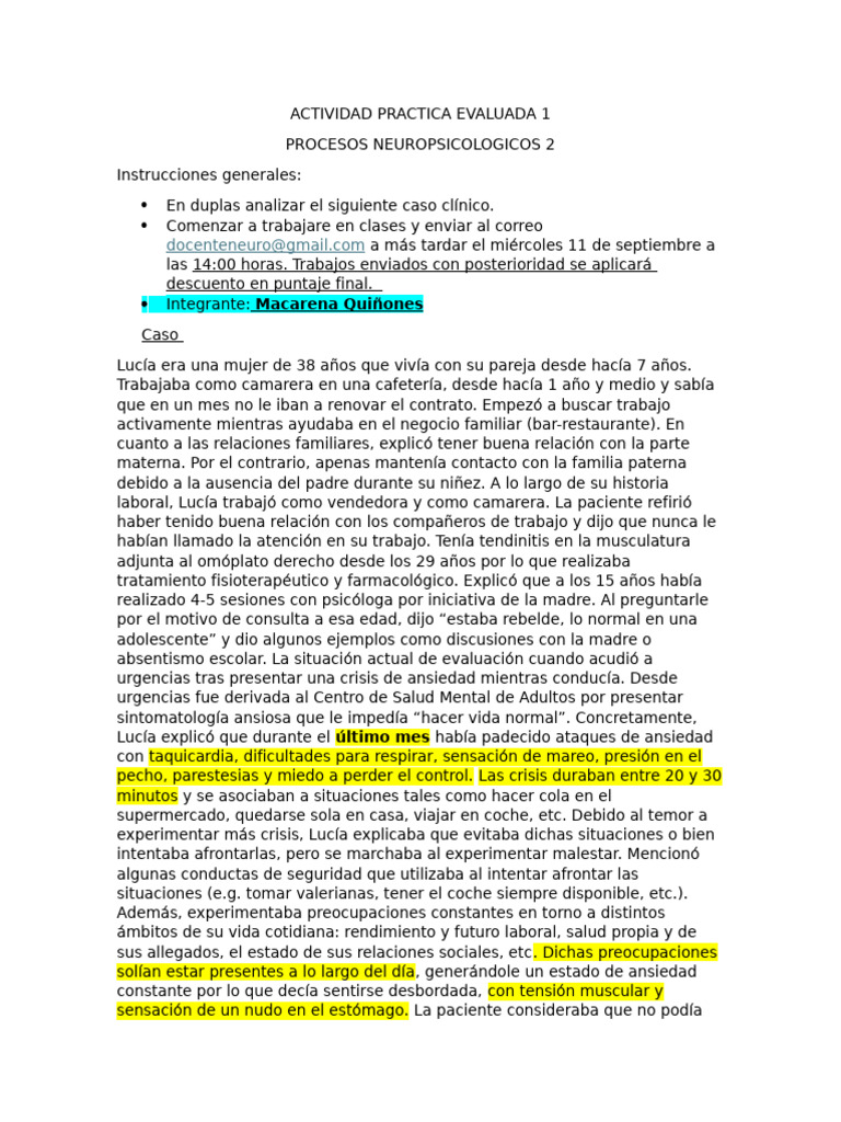 Análisis de Caso: Trastorno de Ansiedad | PDF | Ansiedad | Trastorno de ansiedad