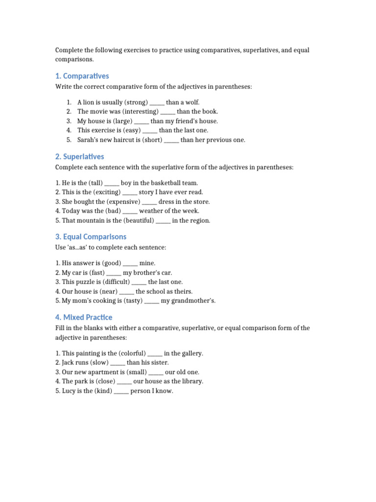Comparative Superlative Equal Comparisons Expanded Grade7 | PDF