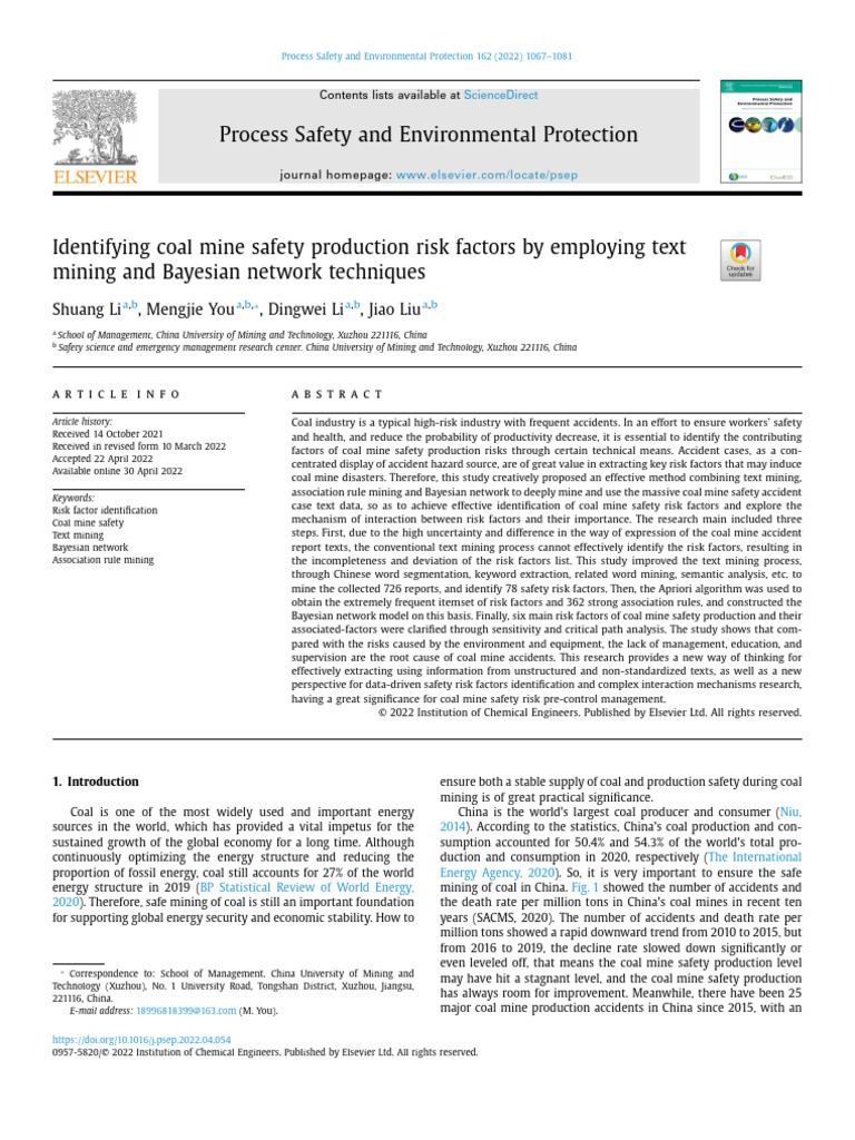 Identifying Coal Mine Safety Production Risk Factors by Employing Text ...
