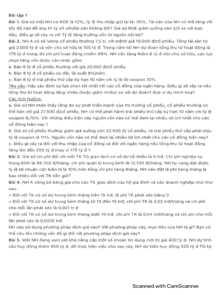 Bài tập môn QTNV&TS NHTM | PDF