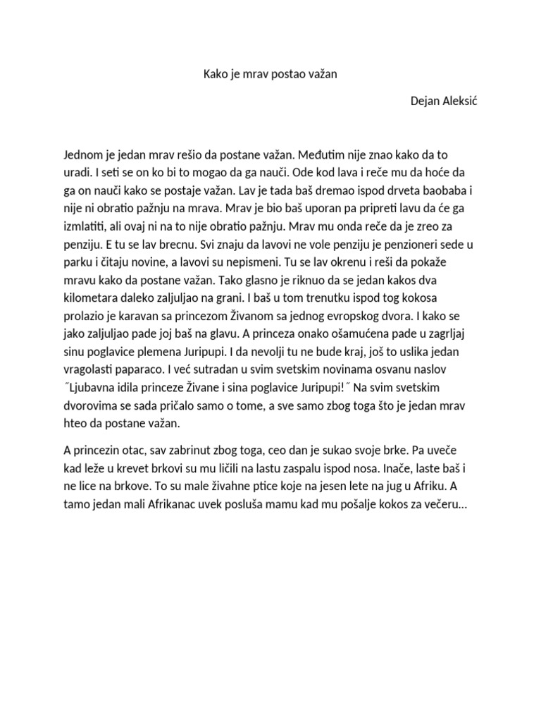 Kako Je Mrav Postao Važan | PDF