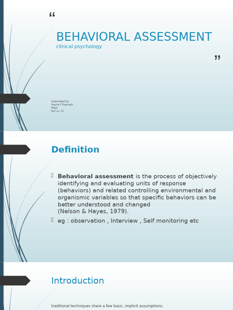 Behavioral Assessment Overview | PDF | Behaviorism | Psychology