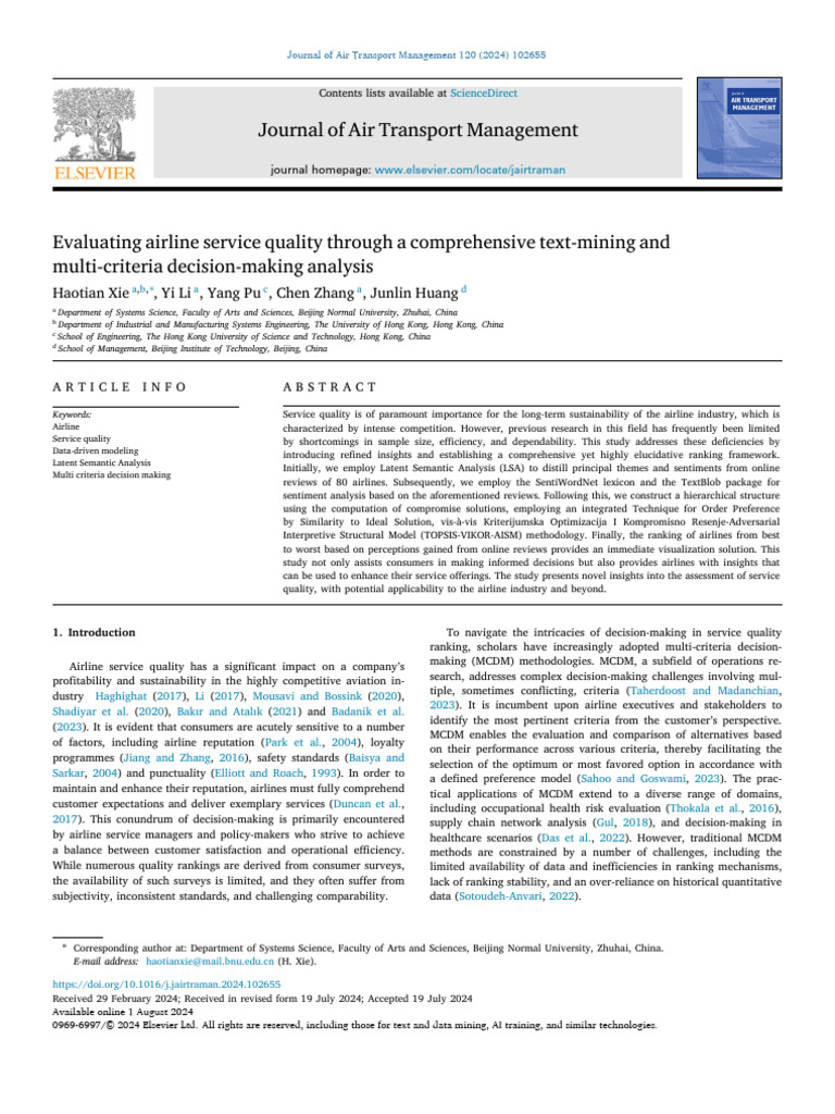 Airline Service Quality Evaluation Using Text Mining | PDF | Business ...