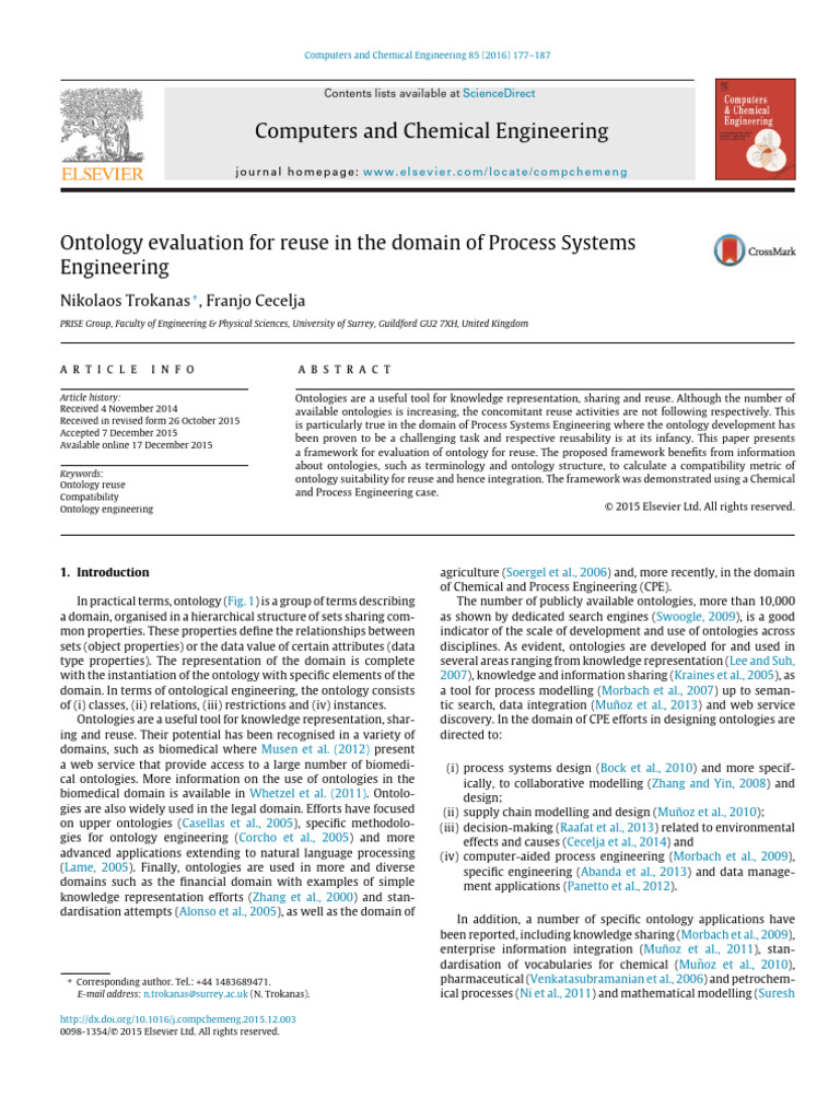 Ontology Evaluation For Reuse in The Domain of Process Systems Engineering | PDF | Ontology ...