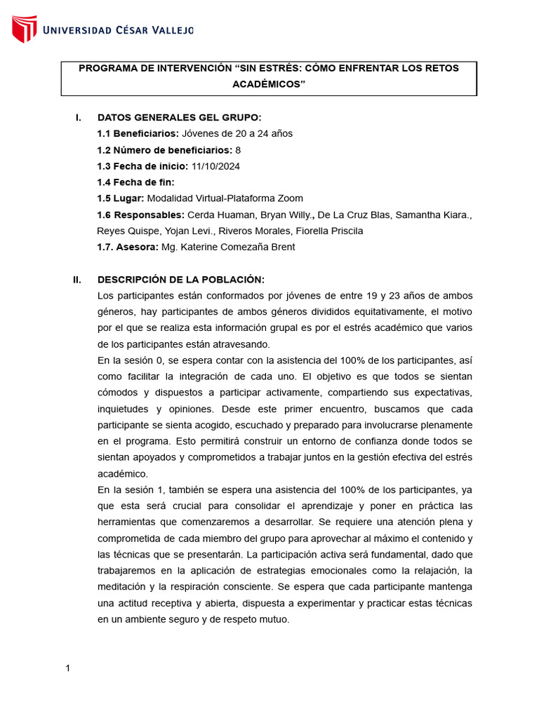 Programa de Intervenciòn Grupal | PDF | Terapia de conducta cognitiva ...