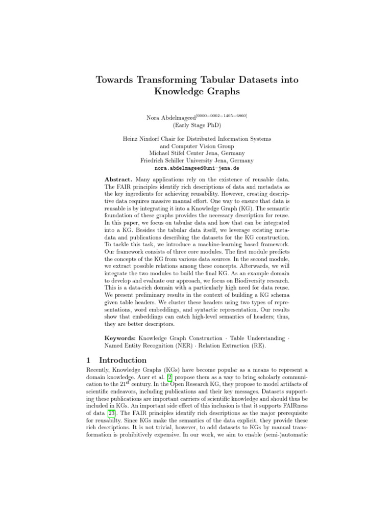 Towards Transforming Tabular Datasets Into | PDF | Conceptual Model ...