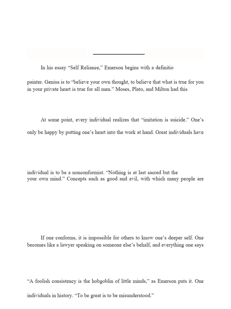 Self-Reliance by Ralph Waldo Emerson | PDF