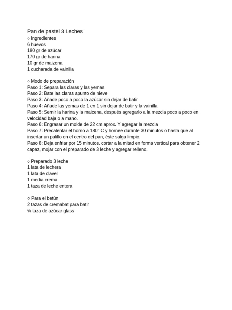 Pan de Pastel 3 Leches | PDF