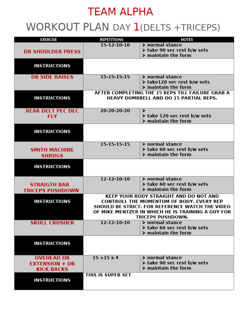 TEAM ALPHA Workout Plan Week 1 | PDF | Weight Training