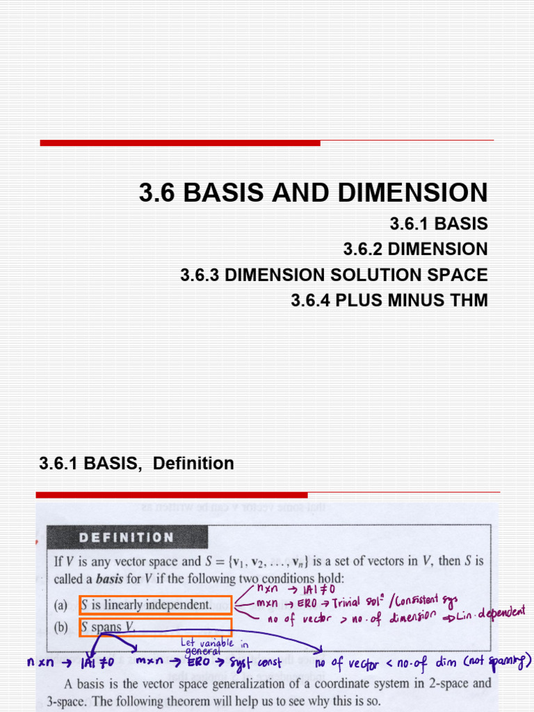 3.6 Basis & Dimension | PDF | Basis (Linear Algebra) | Vector Space