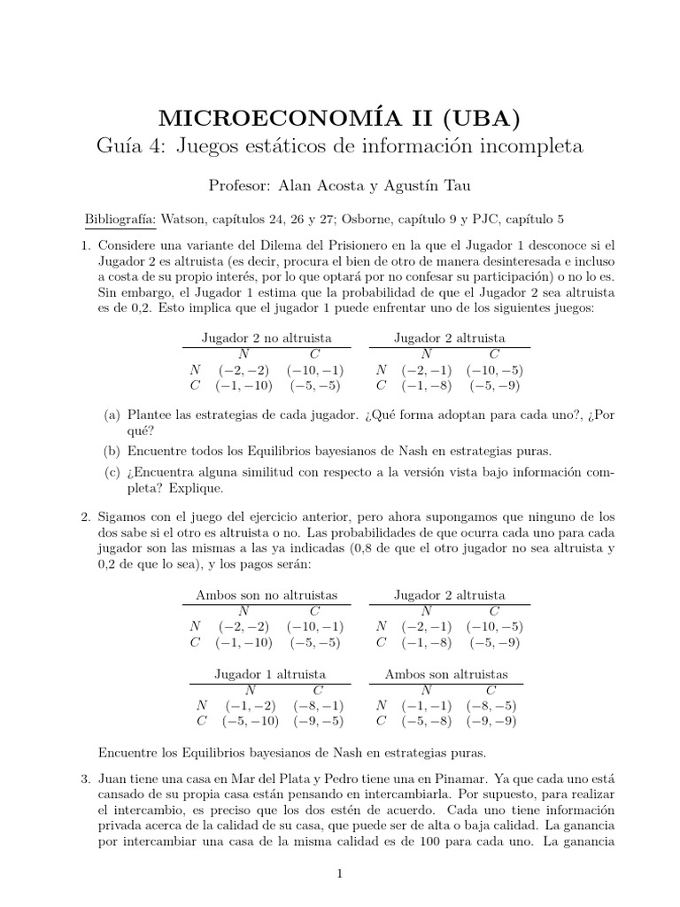 Juegos Estáticos de Información Incompleta | PDF