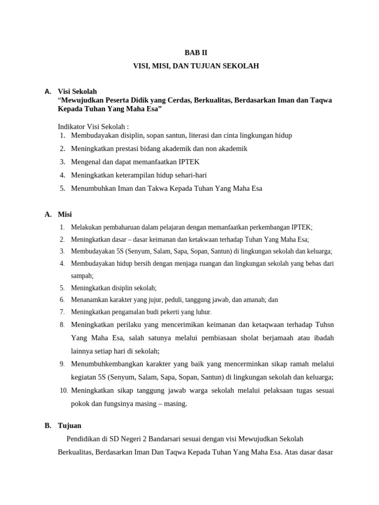 Visi Misi SDN 2 BANDARSARI | PDF