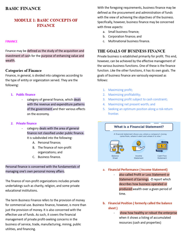 BASIC FINANCE MOD 1-3 | PDF | Money | Equity (Finance)