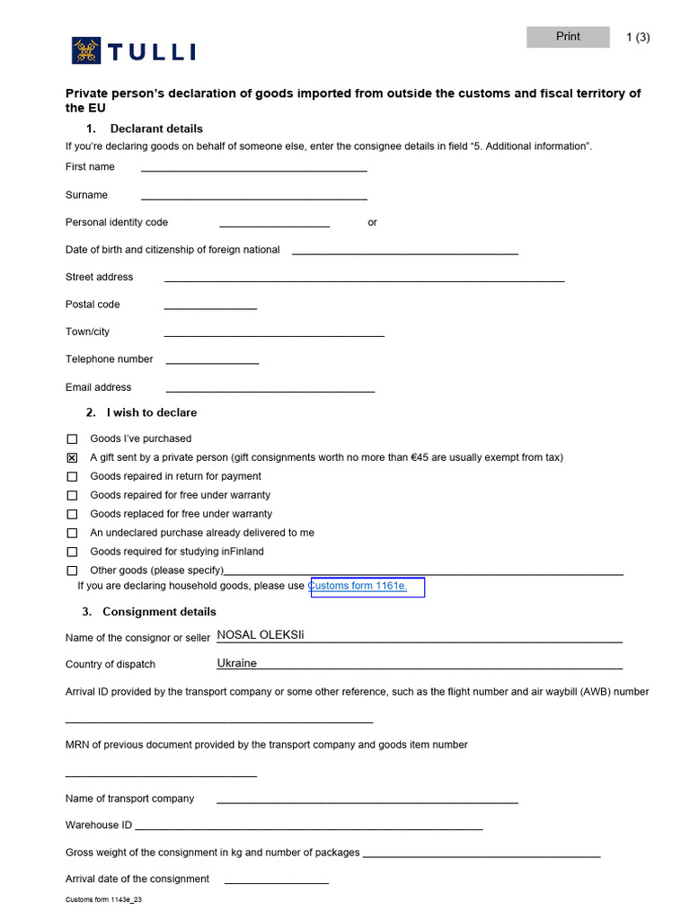 EU Customs Declaration for Imported Goods | PDF | Value Added Tax | Customs