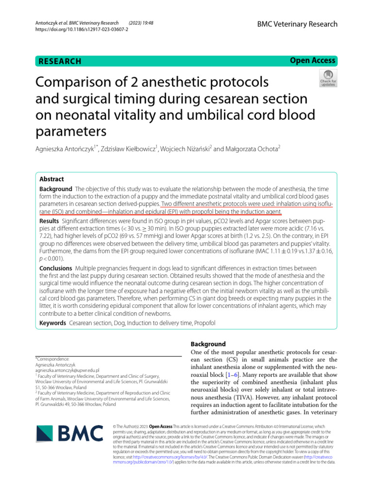 Cesarea 2 Protocolos BMC 2023 - Article - 3607 | PDF | Anesthesia | Caesarean Section
