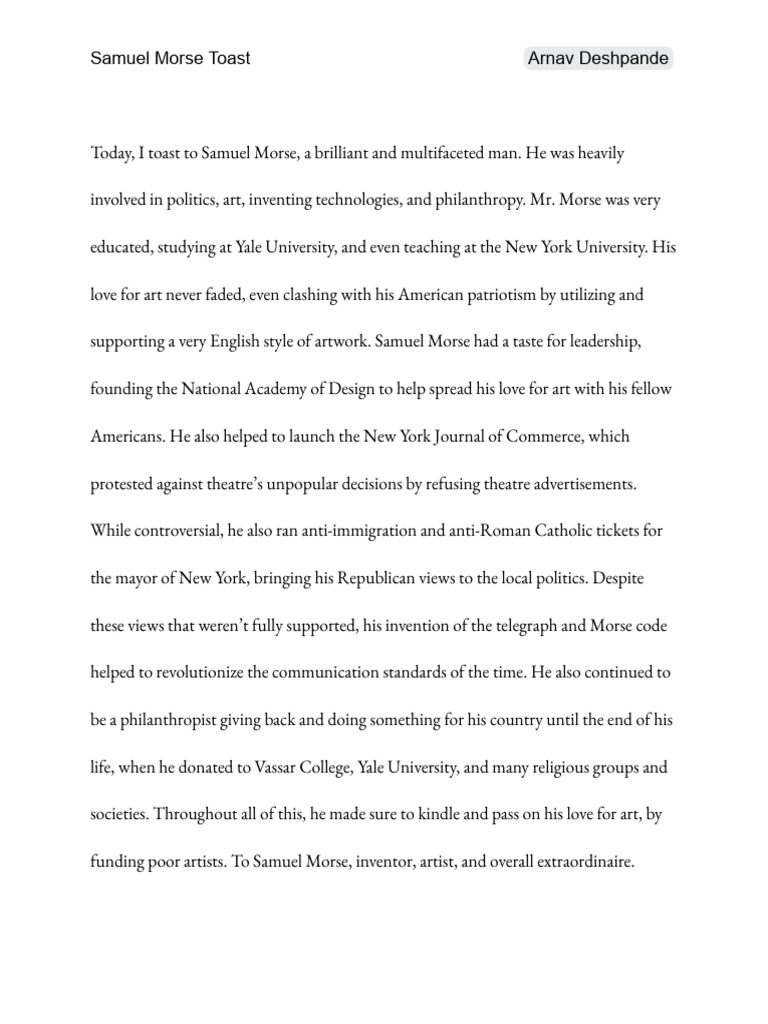 Arnav D. APUSH Samuel Morse | PDF