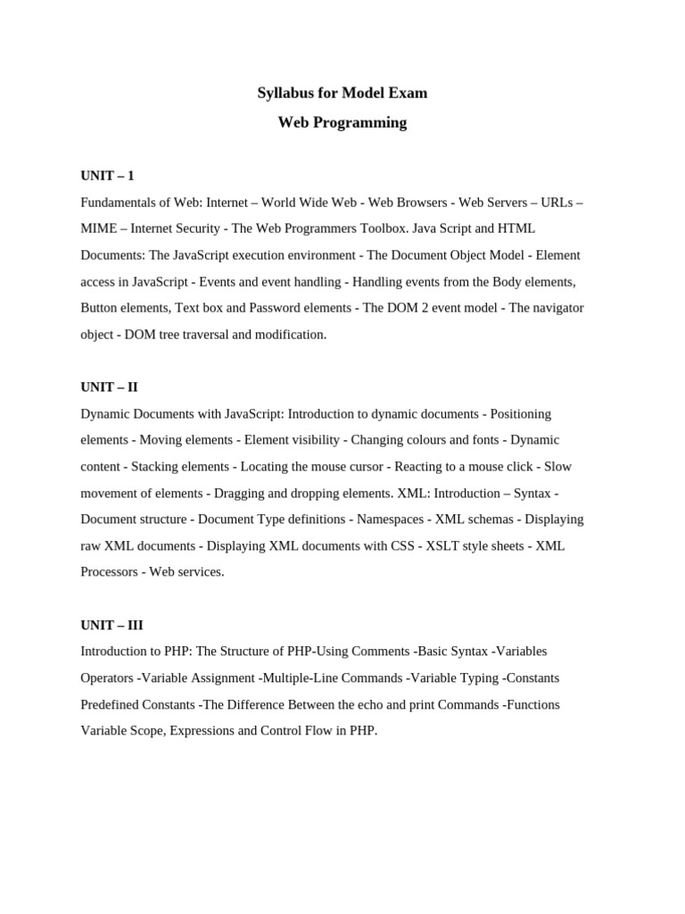 Web Programming Syllabus-Model Exam | PDF
