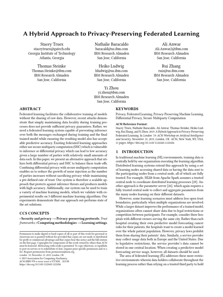 A Hybrid Approach To Privacy-Preserving Federated Learning | PDF ...