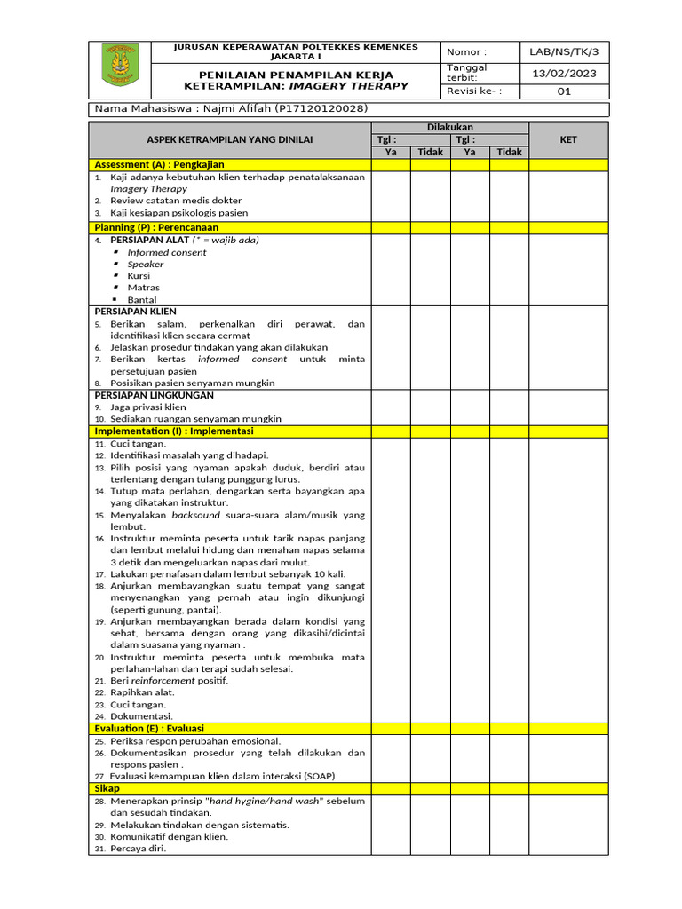 (Revisi 2) SOP Imagery Therapy | PDF | Sains & Matematika